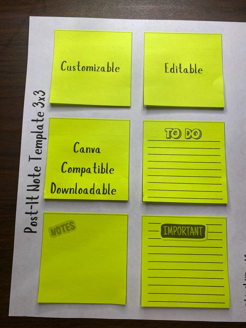 Post-it Note Printable Template - Etsy