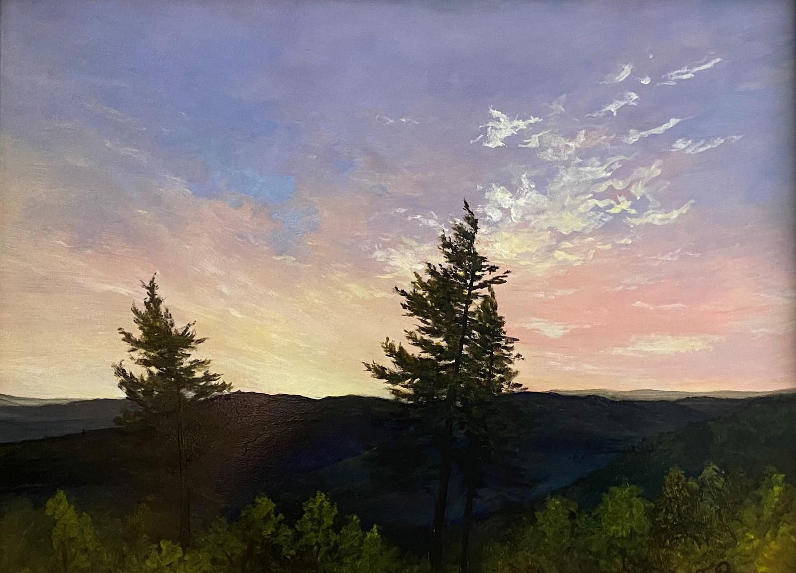 Appalachian Artist E. Bryson | Landscape Oil Painting Pine Silhouette ...