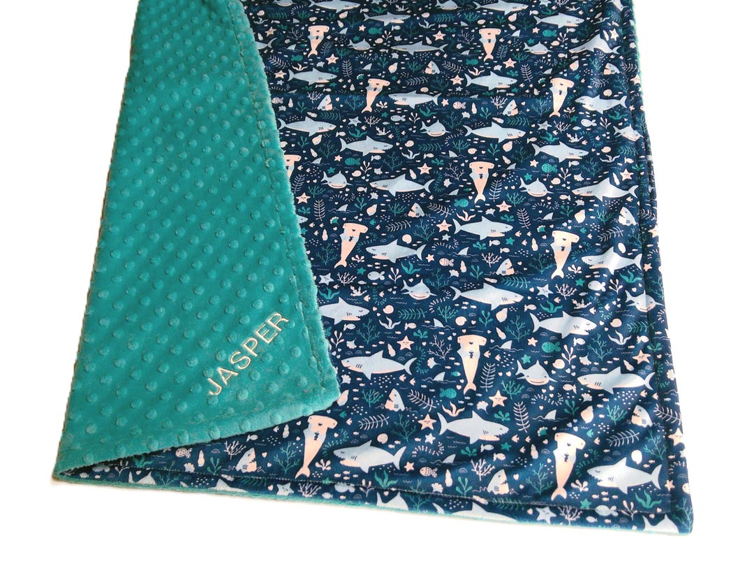 Shark Baby Blanket, Friendly Sharks Toddler Bedding, Personalized Happy ...