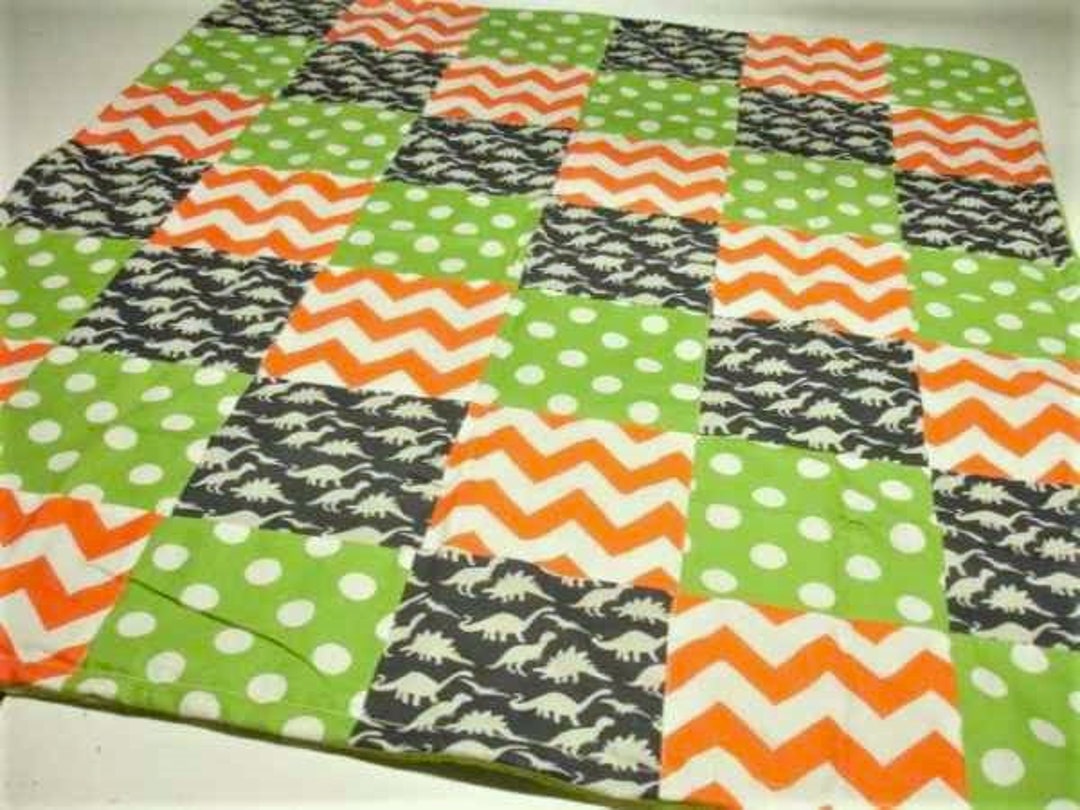 Dinosaur Baby Gift for Boy T Rex Blanket Minky Patchwork Navy Green ...