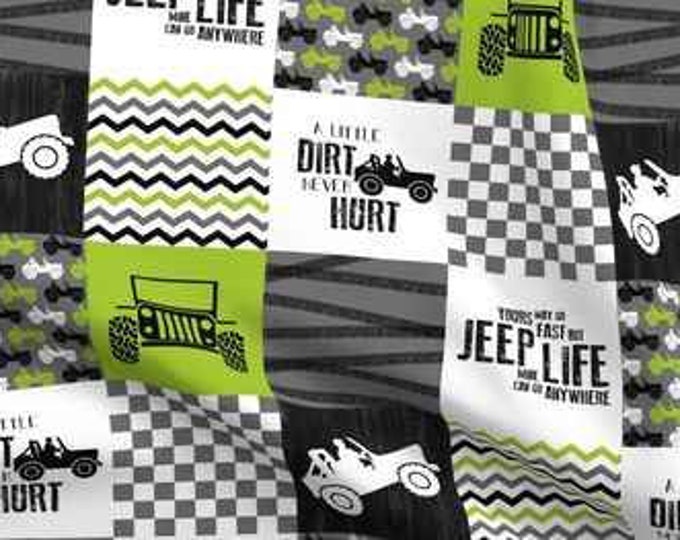 Jeep Minky Fabric Panel 24x35 Lime Black Gray Minky A Little Dirt Never ...