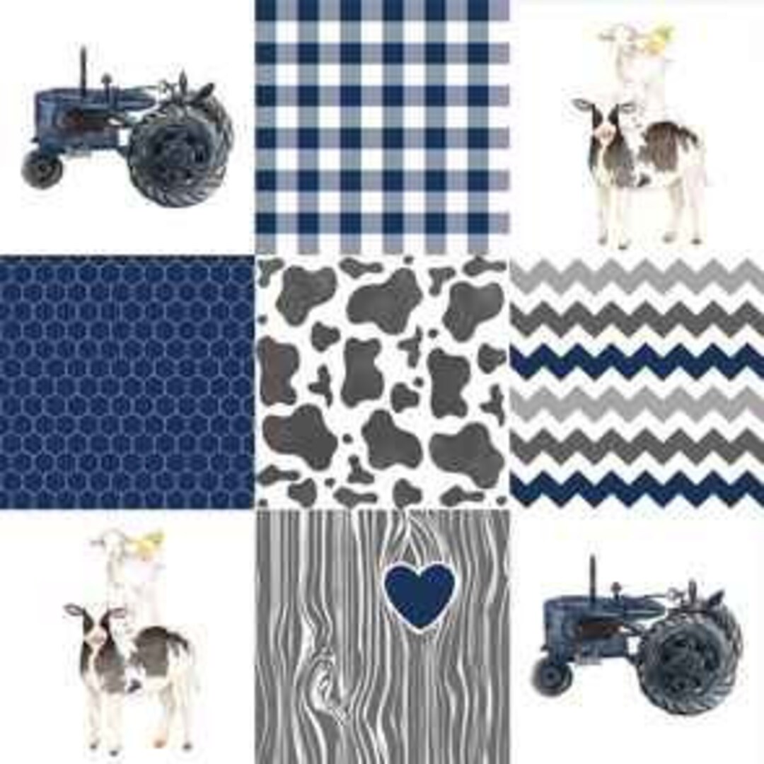 Farm Love Tractor Minky Fabric Panel 30x35 Cow Minky Navy Gray Longdog ...