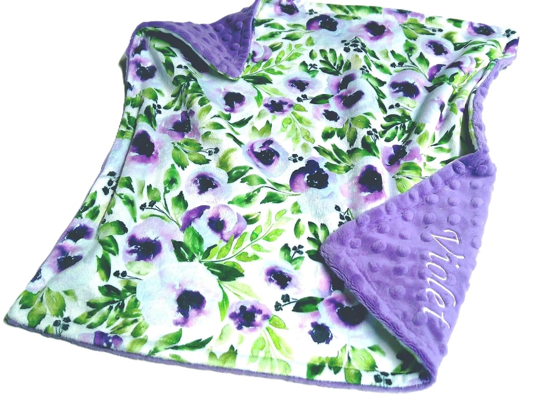 Purple Violets Blanket, Personalized Floral Throw, Bedding With Satin ...