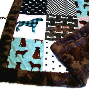 Chocolate Lab Blanket, Personalized Labrador Bedding, Minky Fur Plush ...