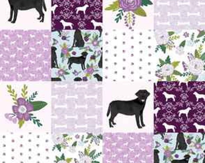 Black Lab Minky Fabric Panel 30"x35" Pet Friendly Aqua Lavender ...