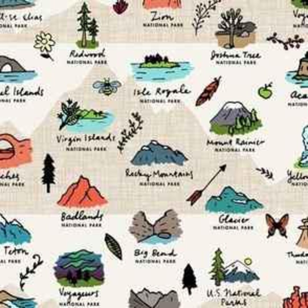 National Parks Cotton Fabric Panel 22"x72" Organic Cotton Sateen ...