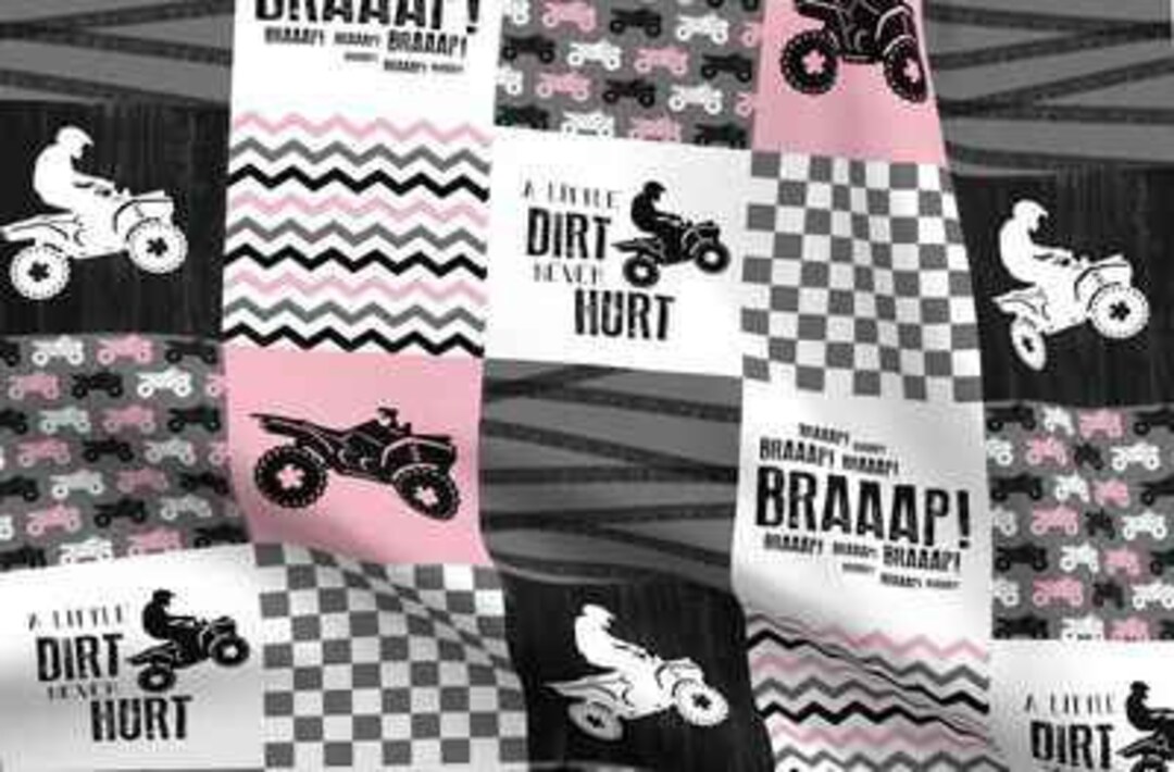 4 Wheel Cotton Fabric Panel 42"x54" ATV Pink Black Gray Longdog Custom ...