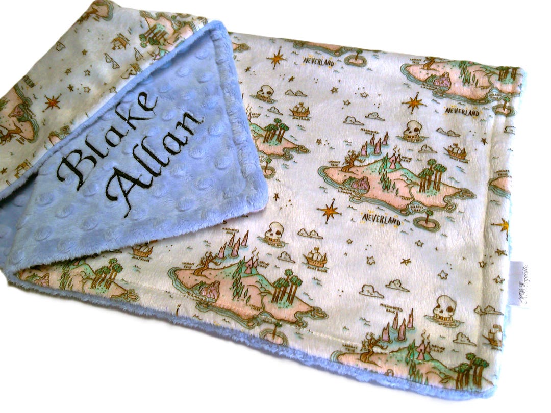 Neverland Baby Blanket, Custom Peter Pan Bedding, Map of Neverland ...