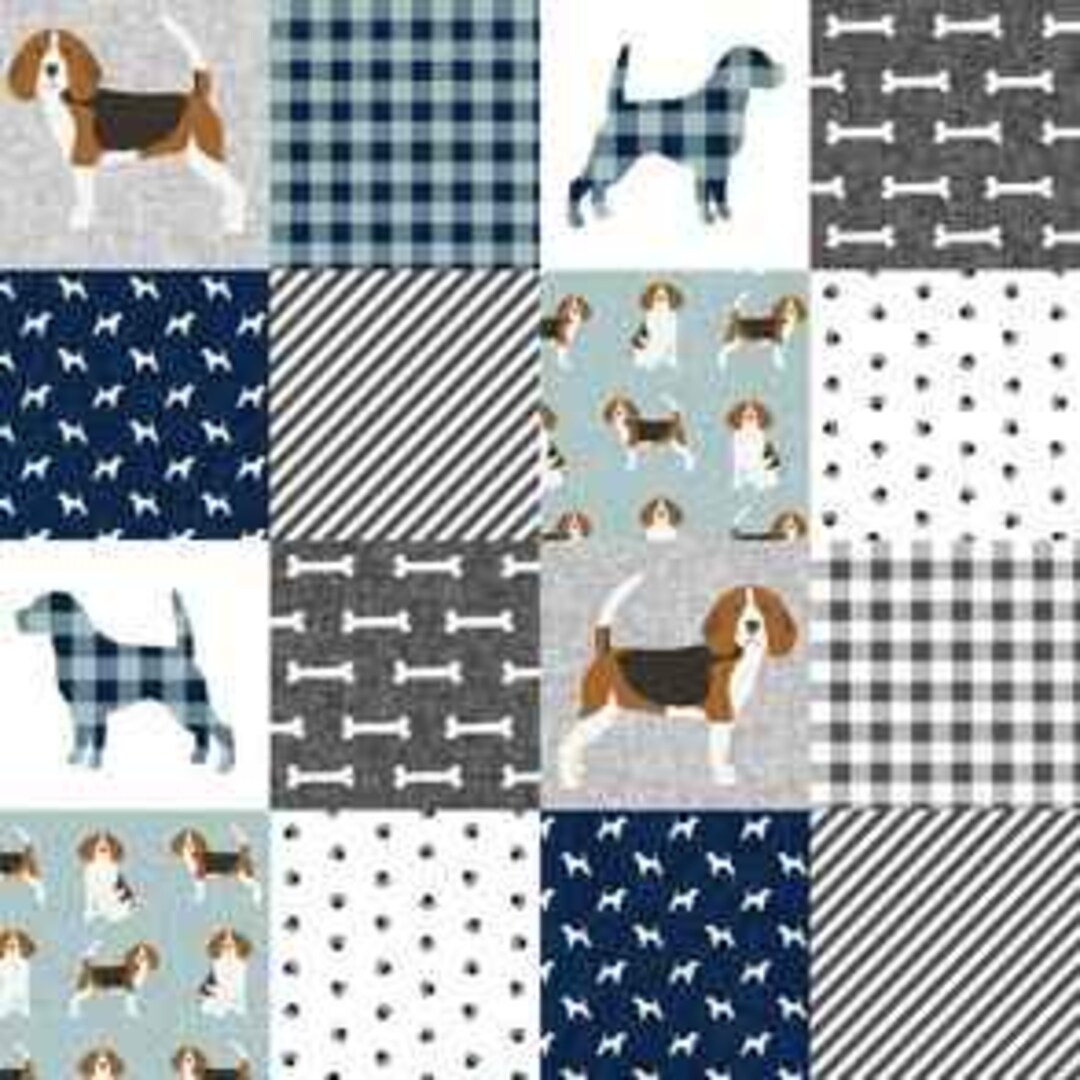 Beagle Minky Fabric Panel 30x35 Pet Friendly Navy Gray Wholecloth ...