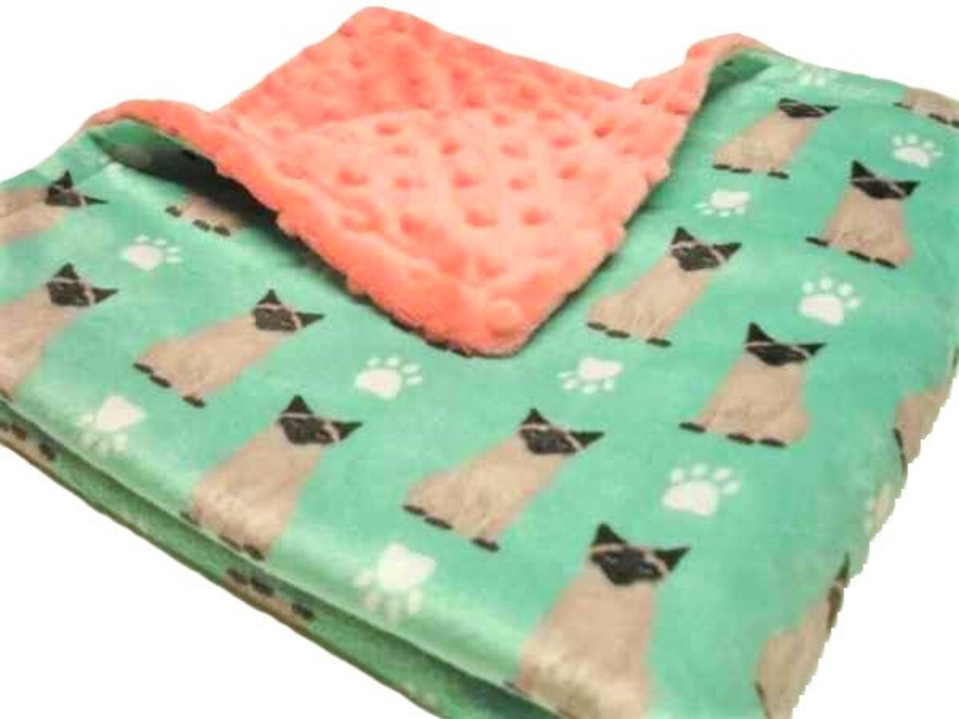 Lovey Siamese Cats Mint Coral Minky Personalized - Etsy