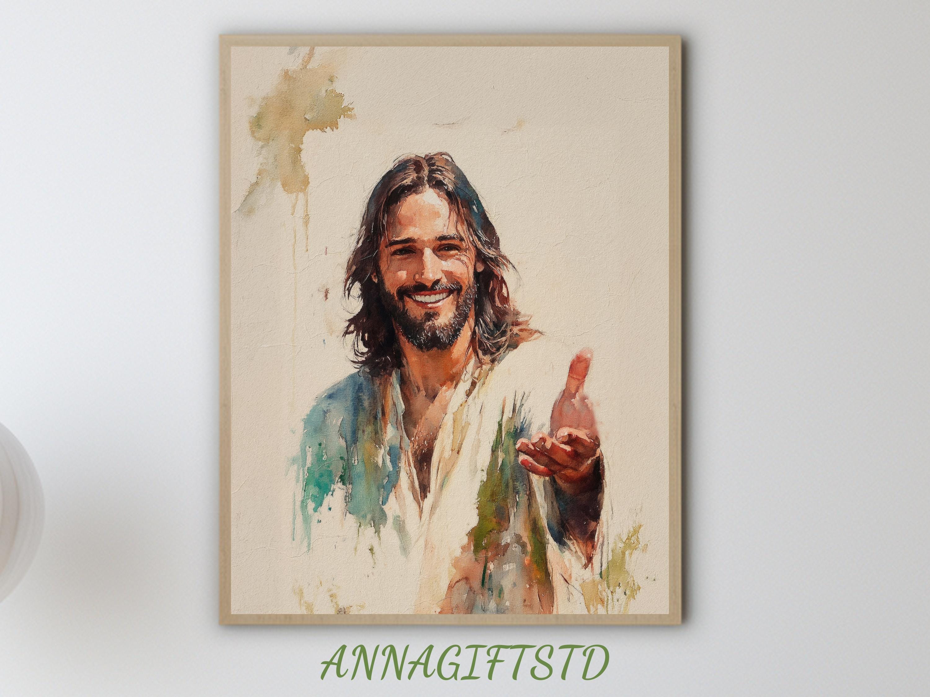 Jesus Portrait Art: Smiling Open Arms, Christian Home Decor (digital ...