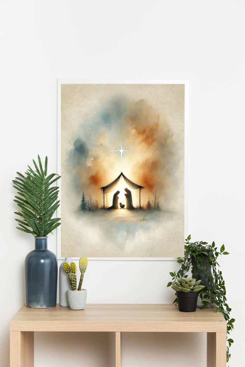 Nativity Scene Art Print: Modern Catholic Christmas Decor (digital ...