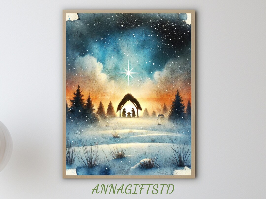 Nativity Scene Art Print: Modern Catholic Christmas Decor (digital ...