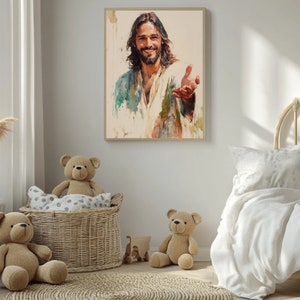 Jesus Portrait Art: Smiling Open Arms, Christian Home Decor (digital ...