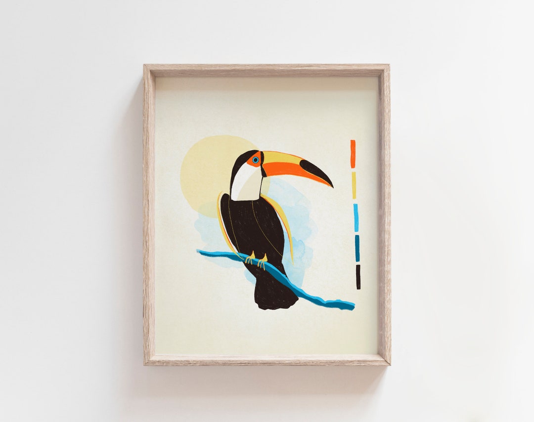 Mid Century Toucan Art Print 8 X 10 Bird Tropical Illustration Retro ...
