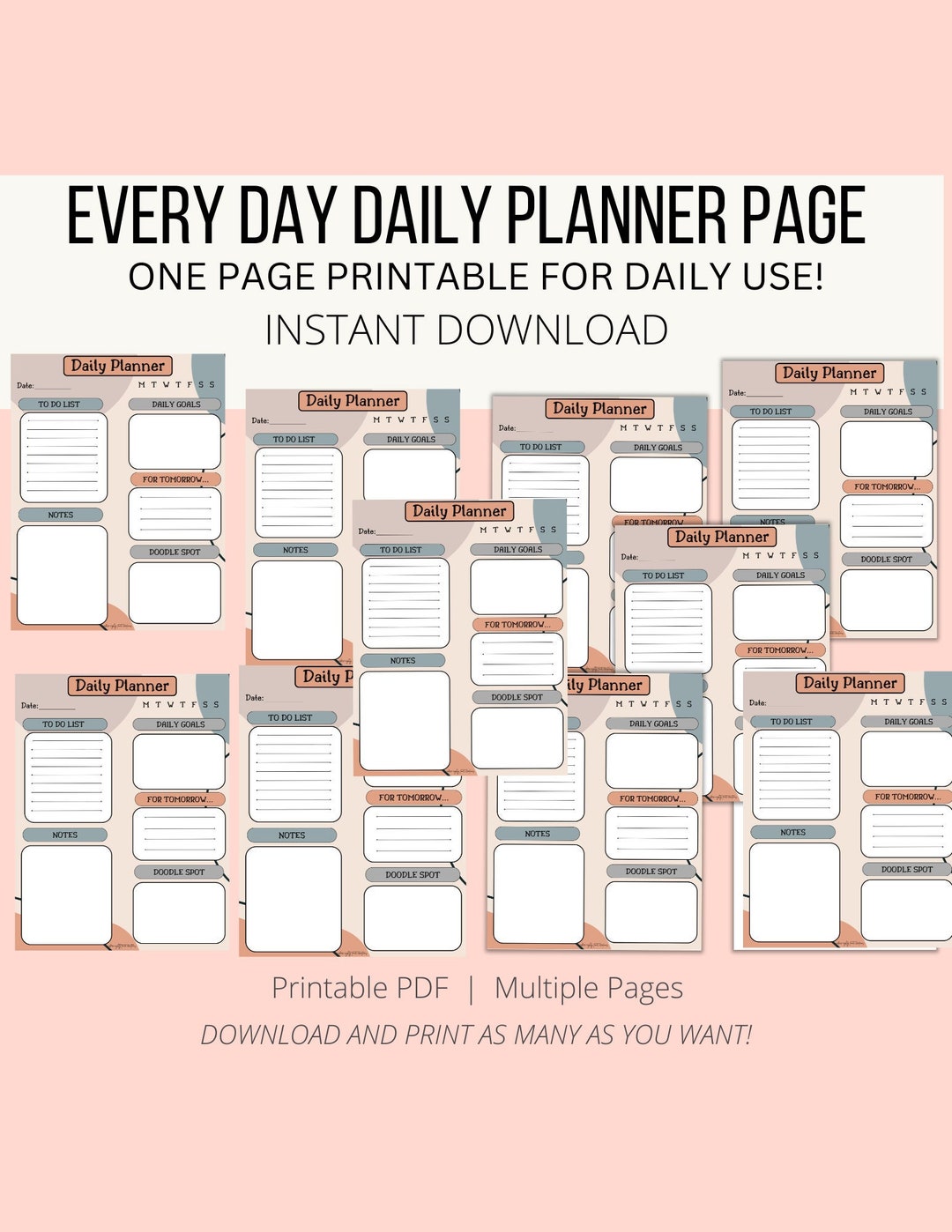 Simple Daily Planner Page, One Page Printable Daily Page PDF, Digital ...
