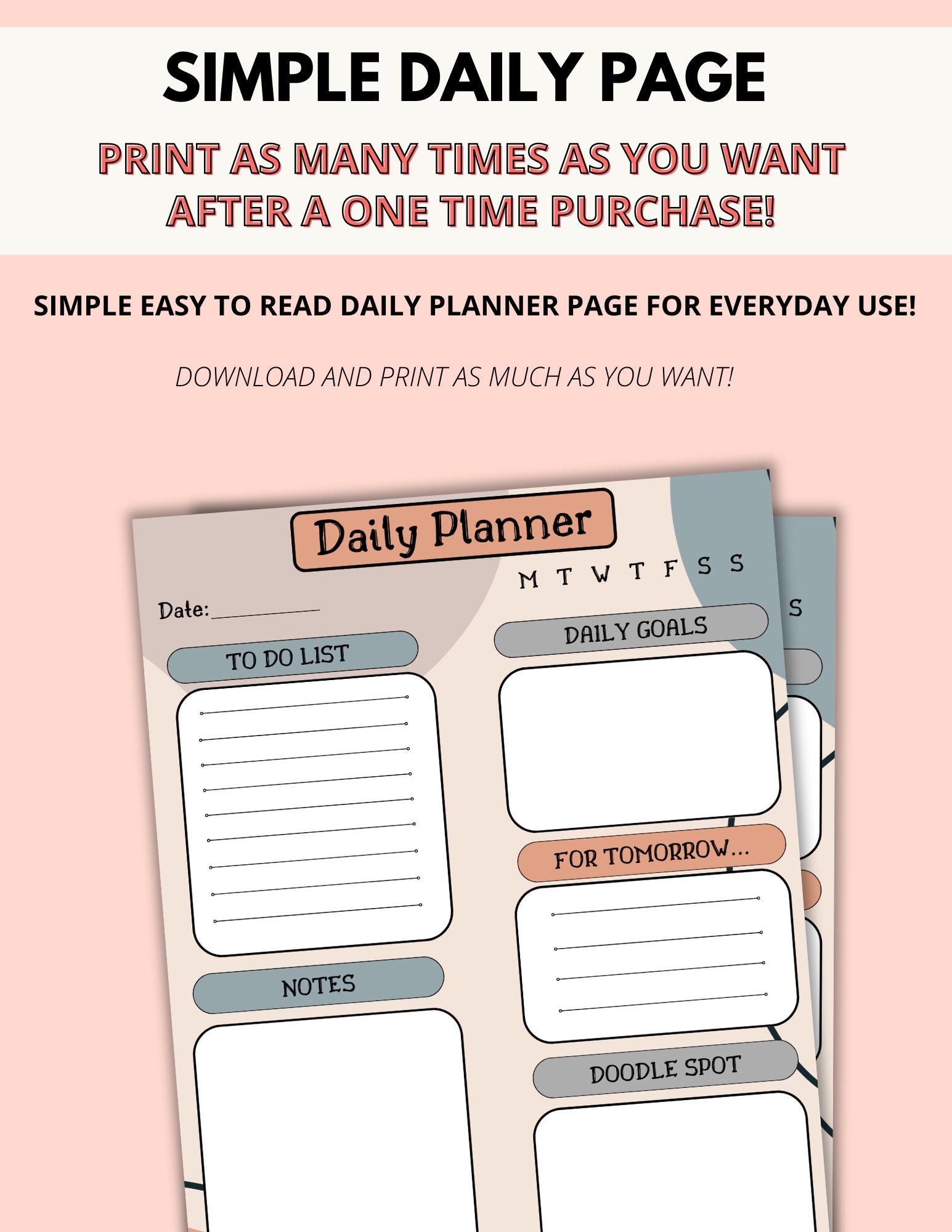Simple Daily Planner Page, One Page Printable Daily Page PDF, Digital ...