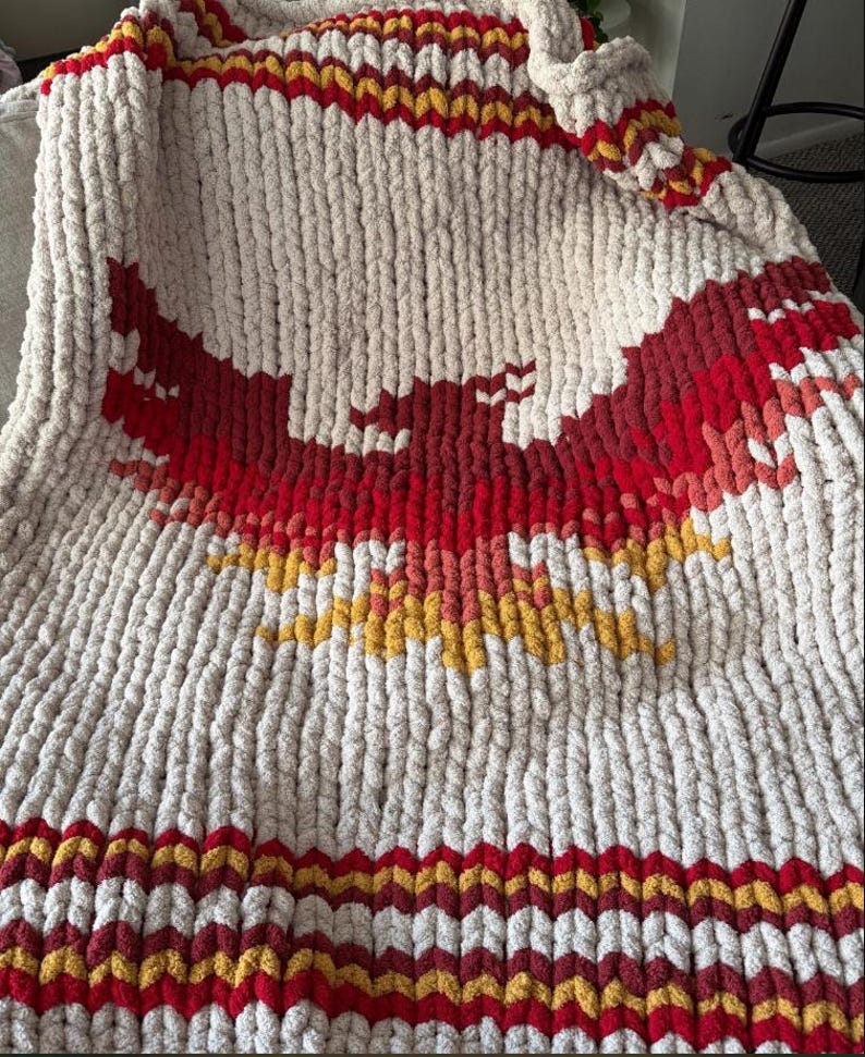 Phoenix Bird - Finger Knitting / Chunky Knit Blanket Pattern - Etsy