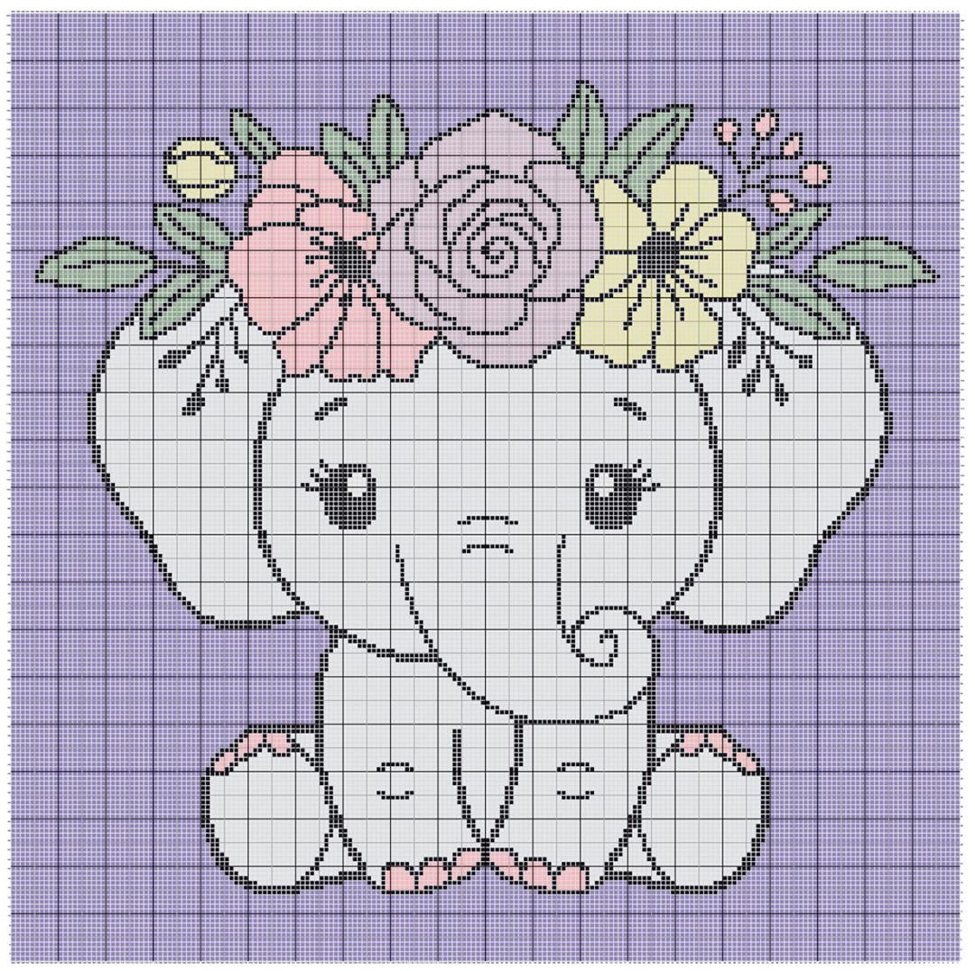 Baby Elephant With Flowers - Single Crochet Graphgan - Blanket Pattern ...