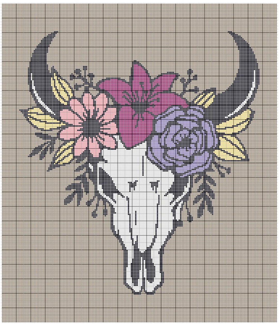 Floral Cow Skull - Single Crochet Graphgan - Blanket Pattern - Etsy