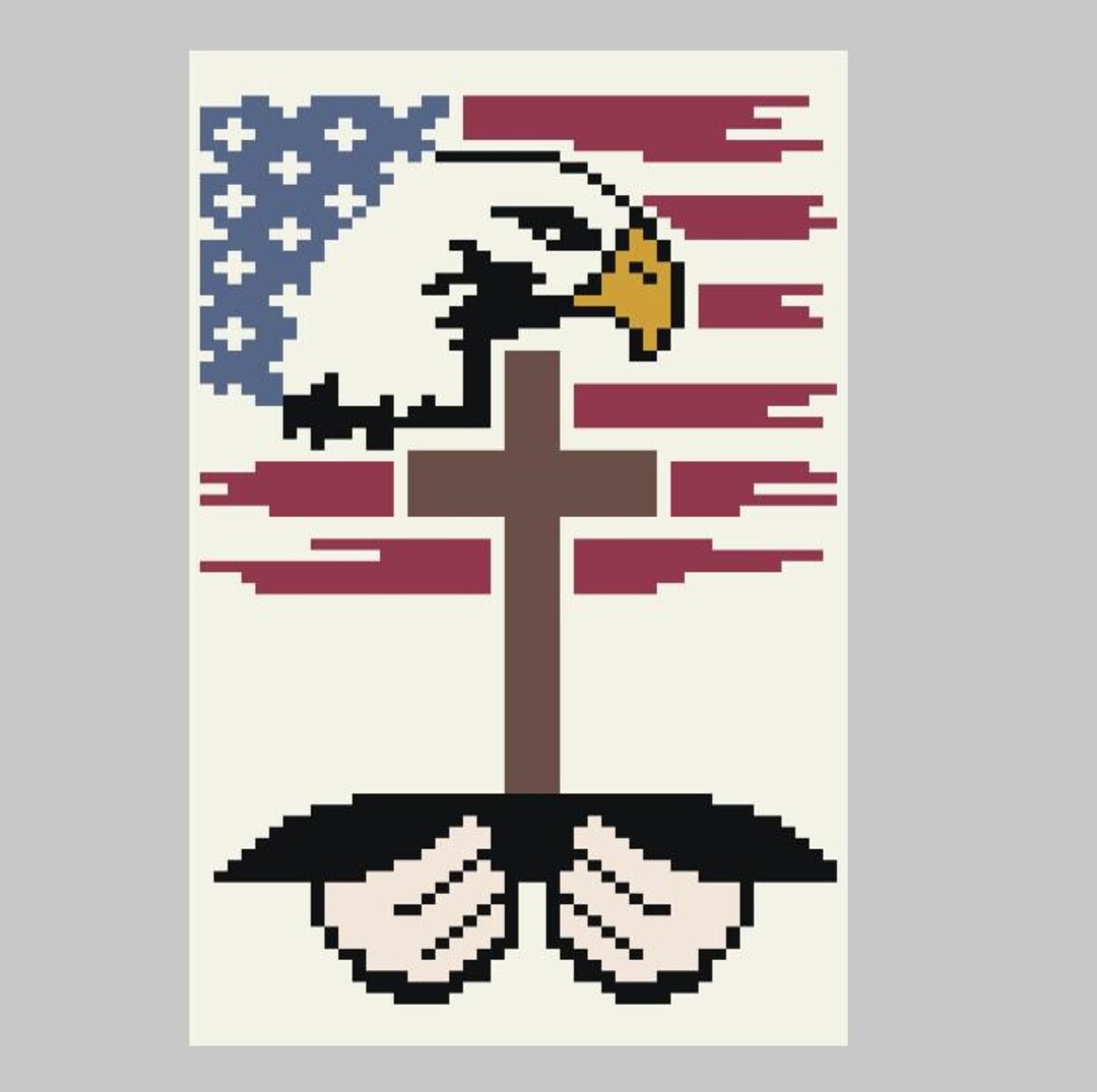 Bald Eagle With Flag and Cross - Finger Knitting / Chunky Knit Blanket ...
