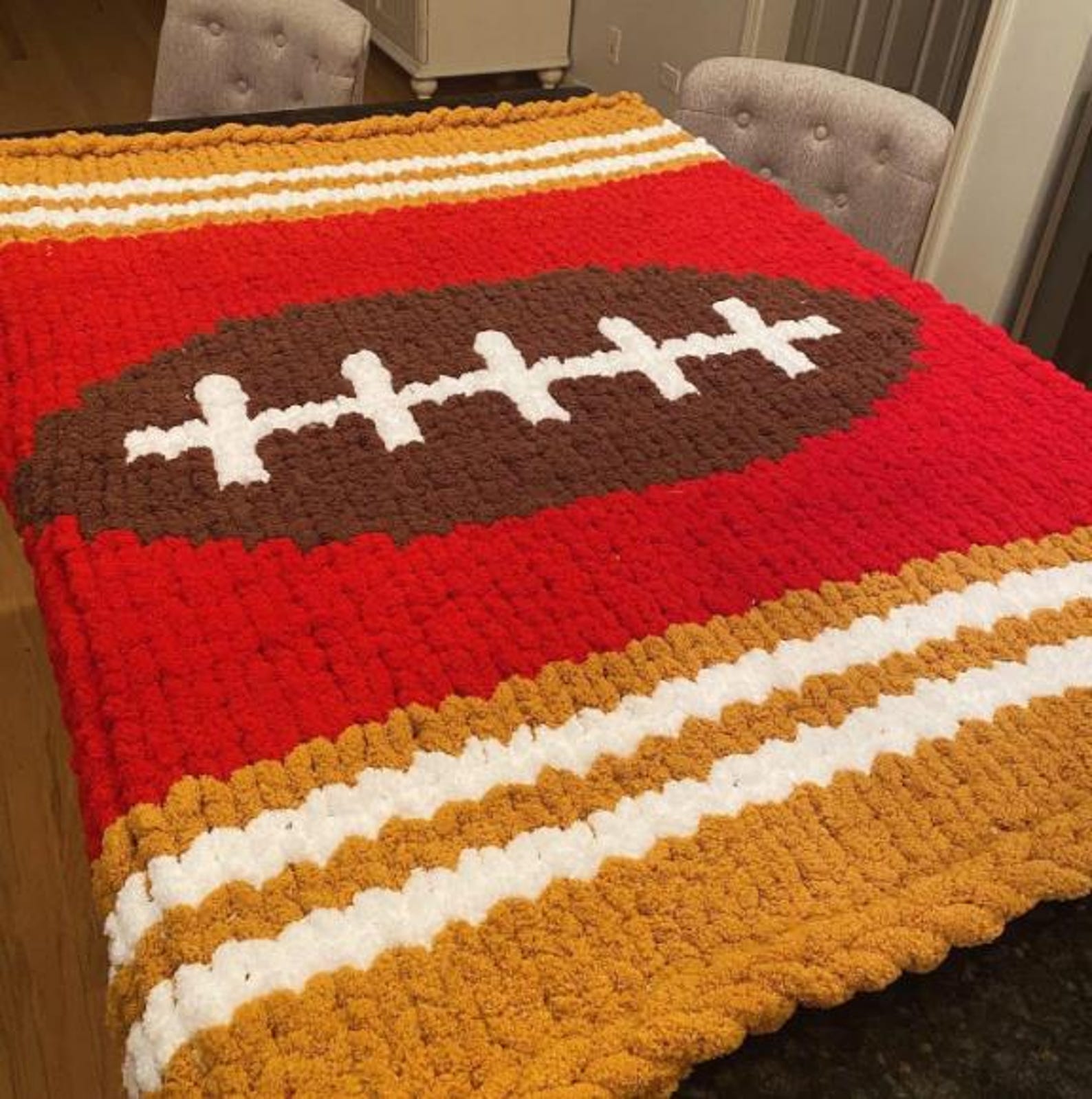 Football - Finger Knitting / Chunky Knit Blanket Pattern - Etsy