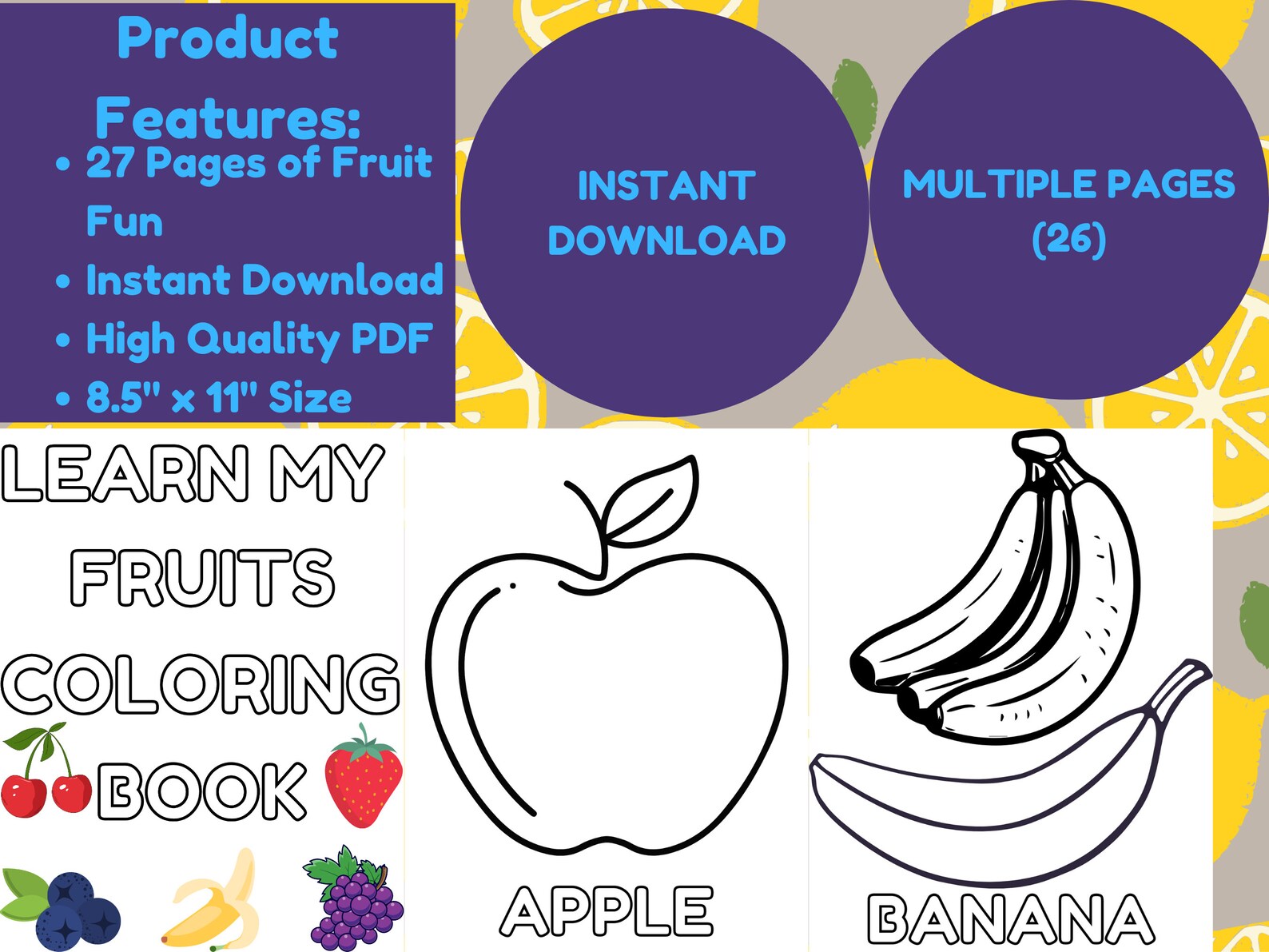 Educational Fruit Coloring Book | Fruit Coloring Book | Learn My Fruit ...