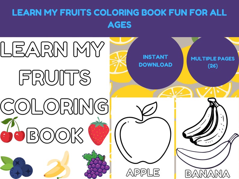 Educational Fruit Coloring Book | Fruit Coloring Book | Learn My Fruit ...