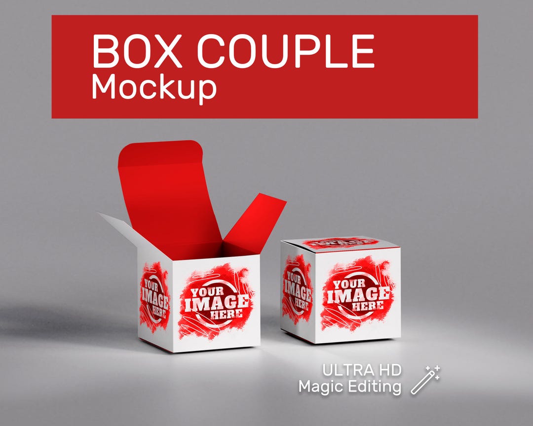 Cube Packaging Box Couple Mockup Template | Square Dice Paper Box Duo ...