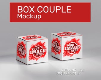 Cube Packaging Box Trio Mockup Template | Floating Square Paper Boxes | Add Your Own Image ...