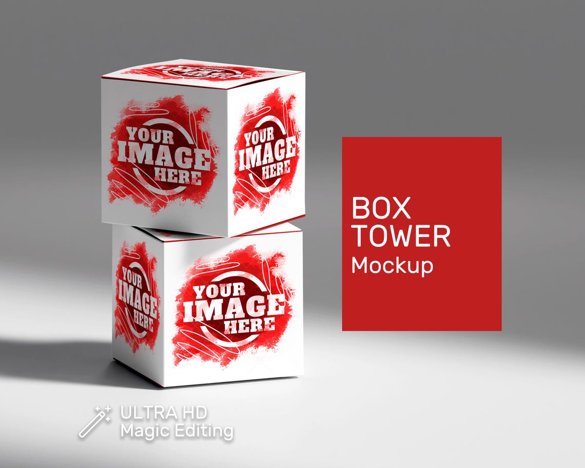 Cube Packaging Box Tower Mockup Template | Square Dice Paper Boxes ...