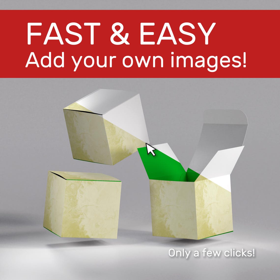 Cube Packaging Box Trio Mockup Template | Floating Square Paper Boxes ...