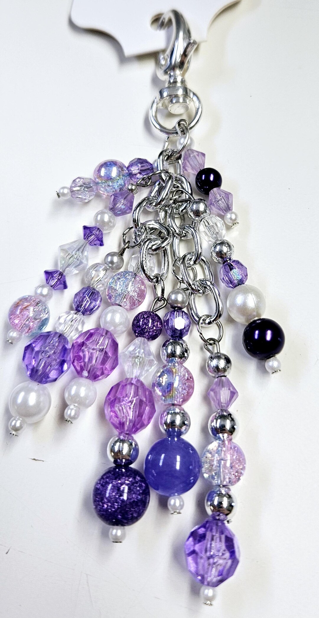 Purple Beaded Backpack Charm, Handmade Purse Dangle, Bag Accessory ...
