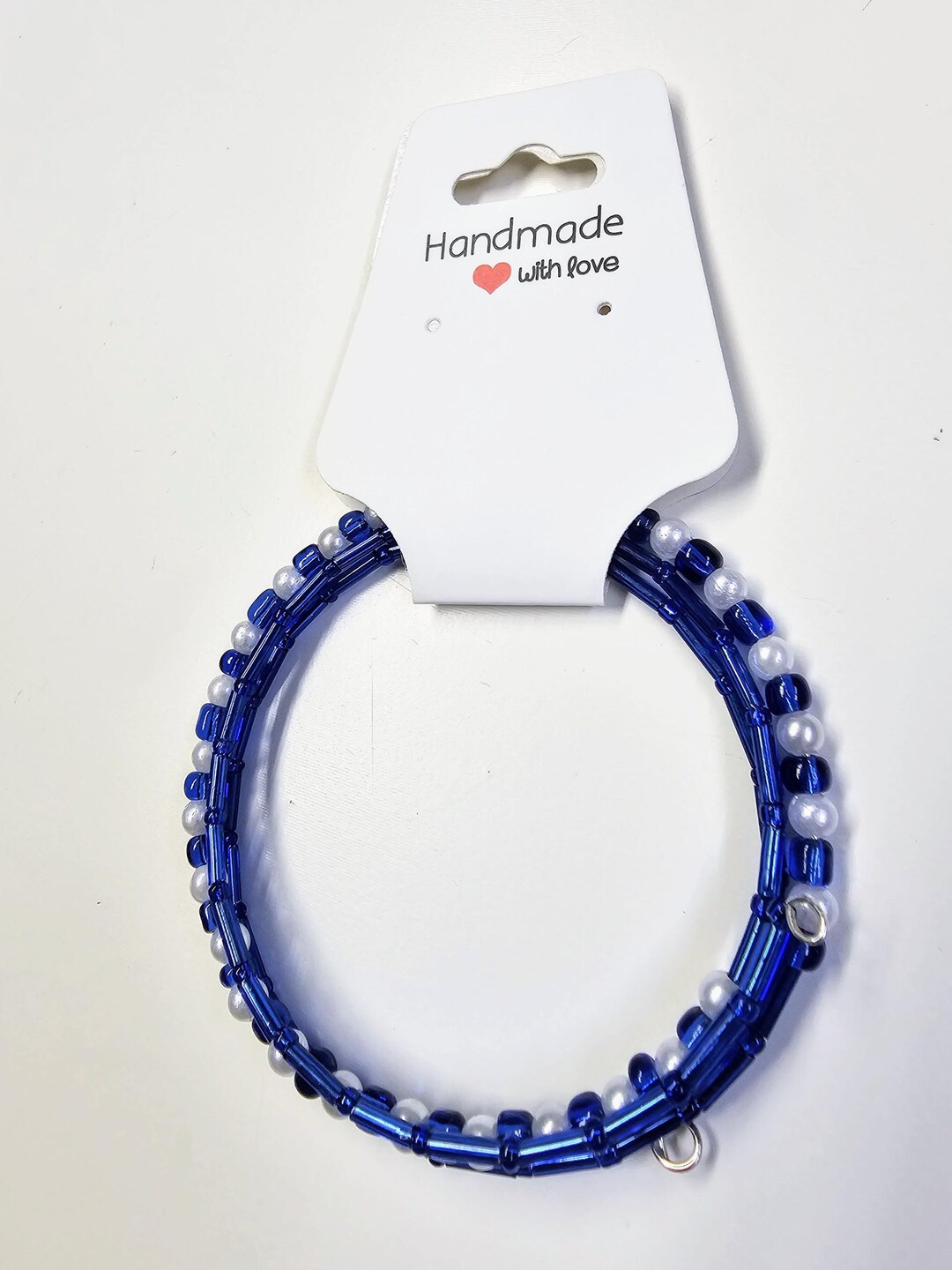 Handmade Blue Seed Bead Bangle Bracelet, White Bead Accents - Etsy