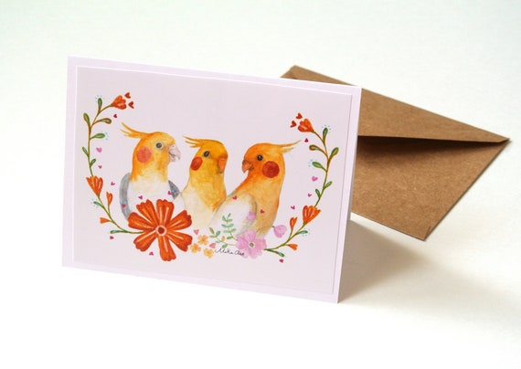 Paper Cockatiels card cute birb card birthday card animals cockatiel ...