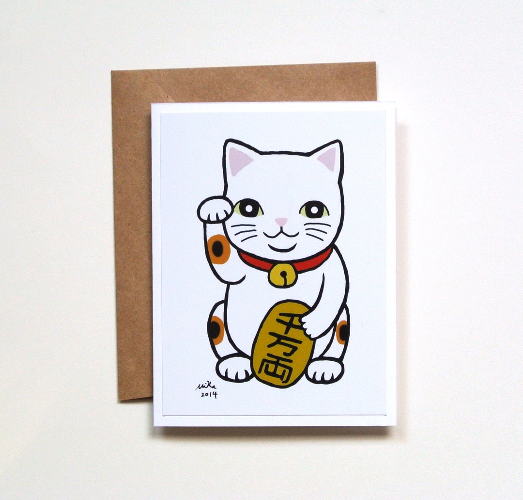 Lucky Cat Card, Good Luck Charm, Cute Japanese Manemki Neko, Cat Lover ...