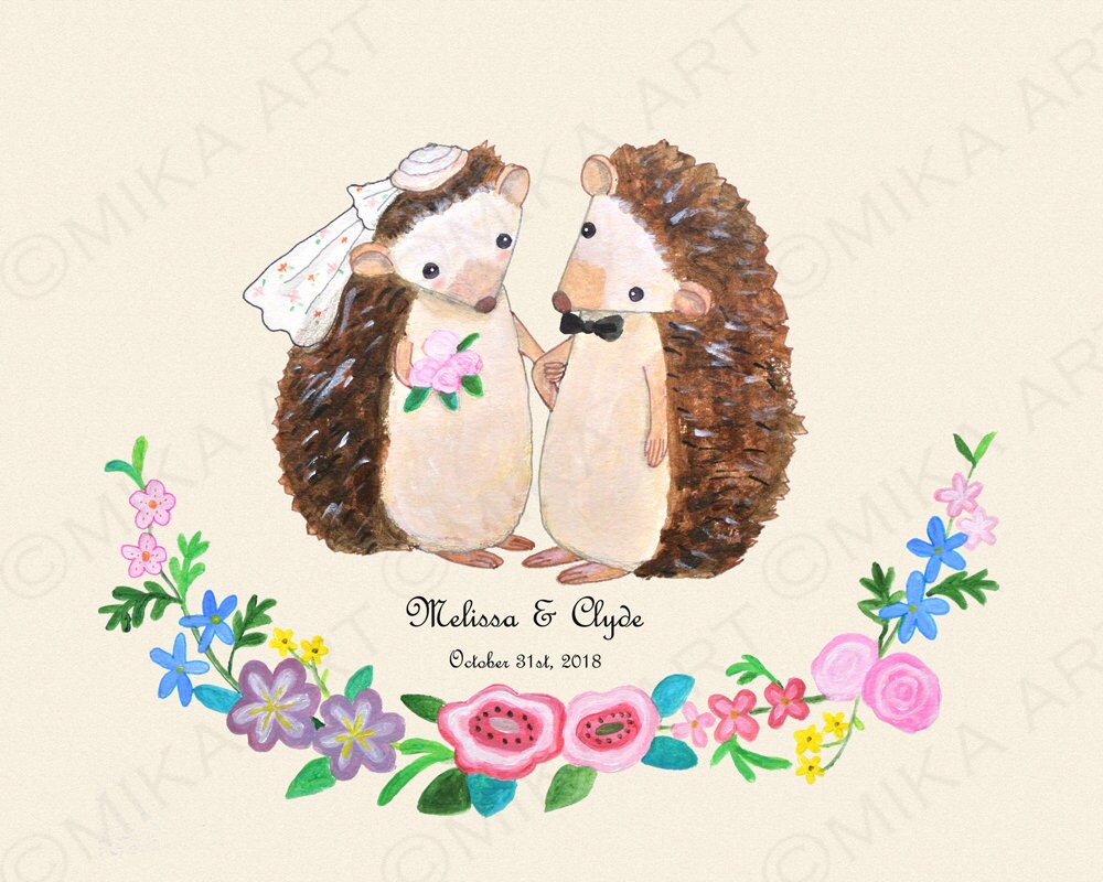 Custom Couple Portrait as Hedgehogs Unique Wedding Gift | Etsy