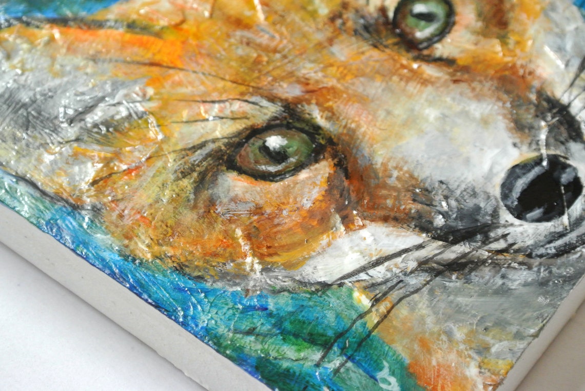 Original Folk Art Fox Painting on Wood Holiday Gift for Him - Etsy