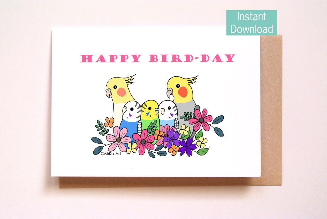 Cockatiel Birthday Card Instant Download Printable Card - Etsy
