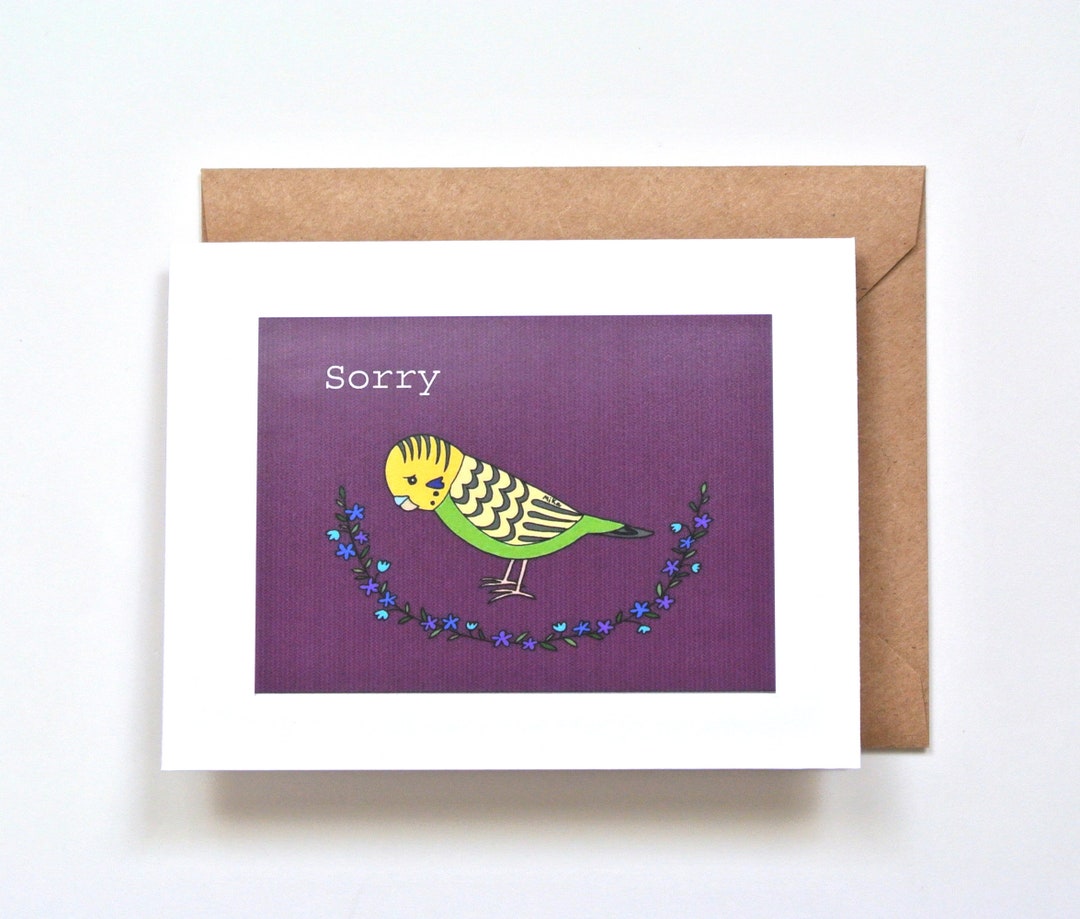 Sorry Card, Cute Budgie Apology Gift, Friendship Apology Card, Yellow ...