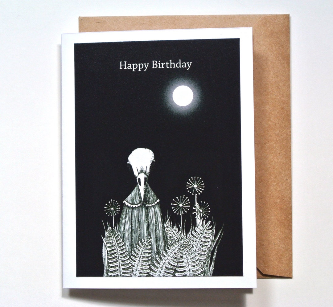 Raven Skull Birthday Card Dark Art Moon Print Spooky - Etsy