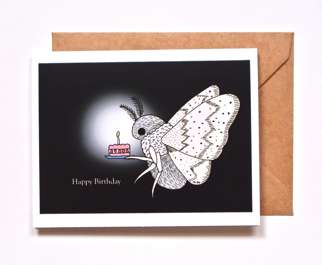 Moth Birthday Card, Halloween Birthday Card, Goth Birthday Gift, Cute ...