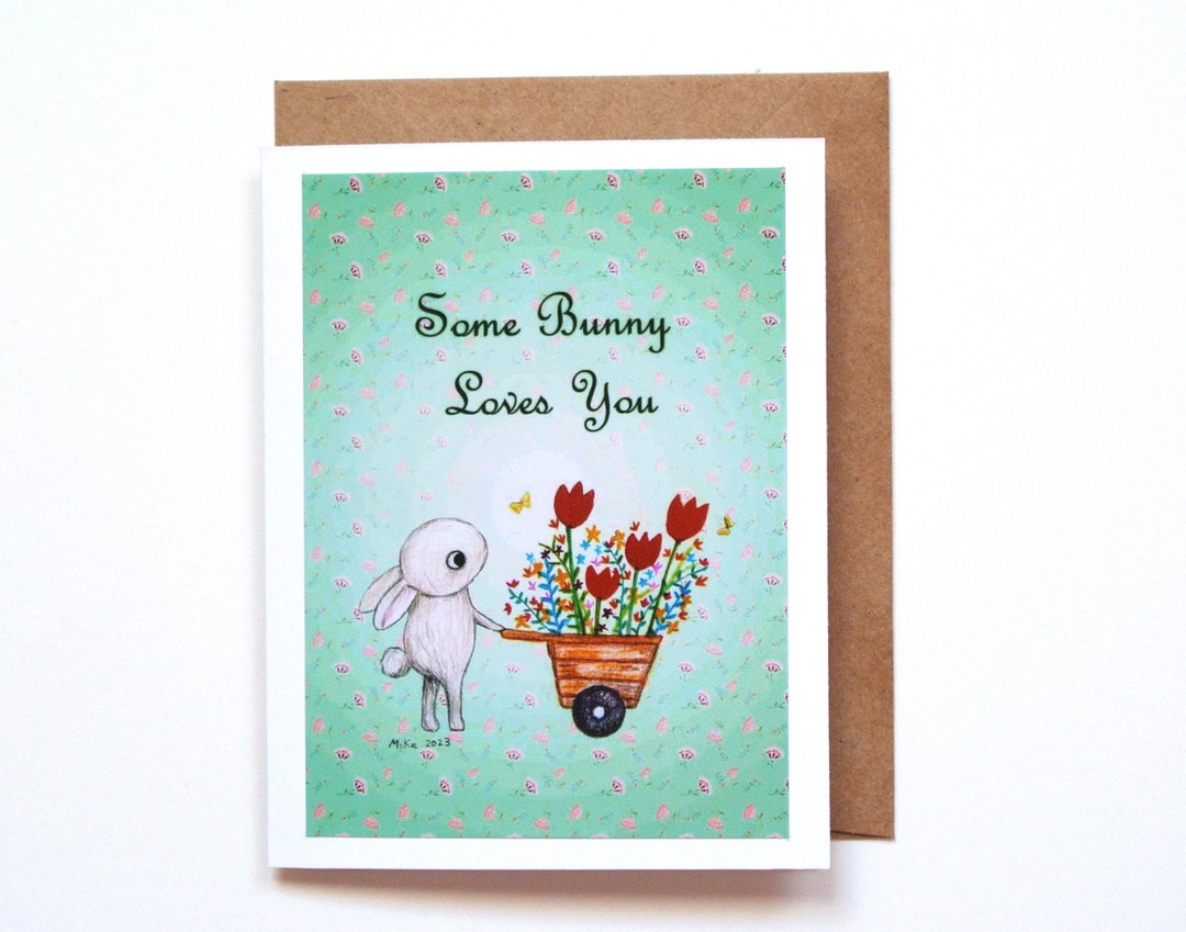Bunny Valentines Day Card, Some Bunny Loves You Card, Cute Rabbit Gift ...