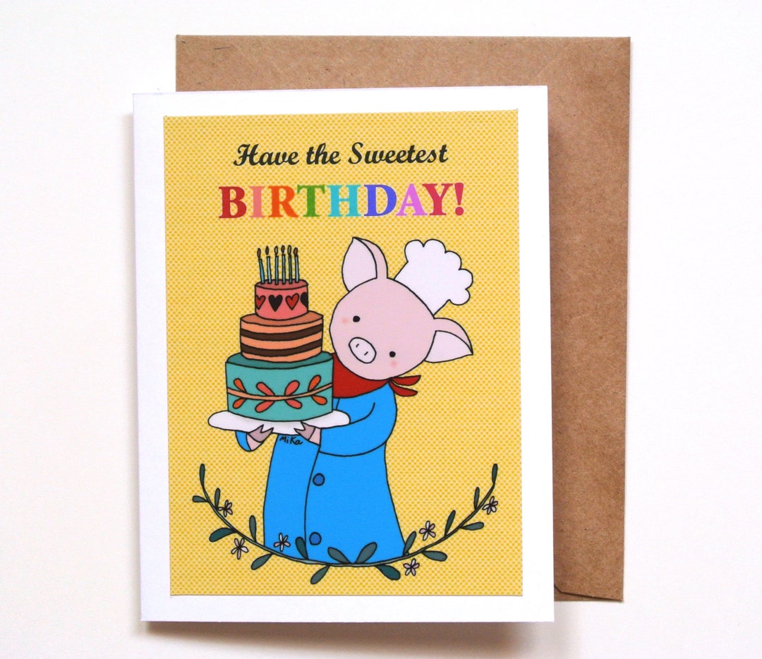 Pig Birthday Card, Pig Lover Gift, Kids Birthday, Baking Lover Birthday ...