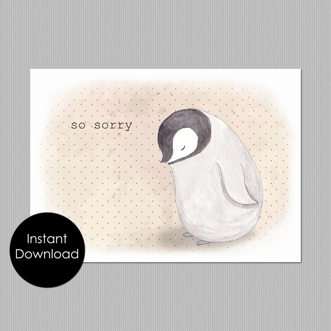 Penguin Sorry Card, Hand-illustrated Apology (digital Download) - Etsy