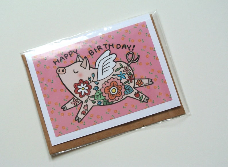 Flying Pig Birthday Card, Floral Pig Lover Gift - Etsy Canada
