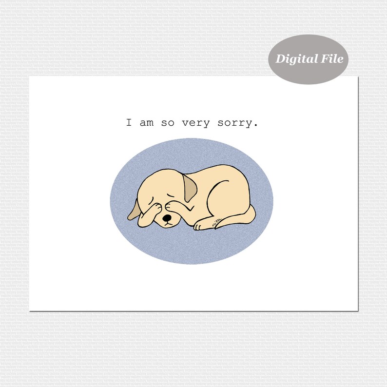 Printable Sorry Card Cute Sad Puppy Apologies Instant - Etsy