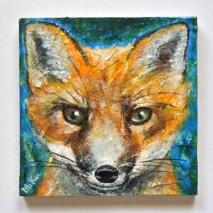 Original Folk Art Fox Painting on Wood, Forest Animal Art, Rustic Home ...