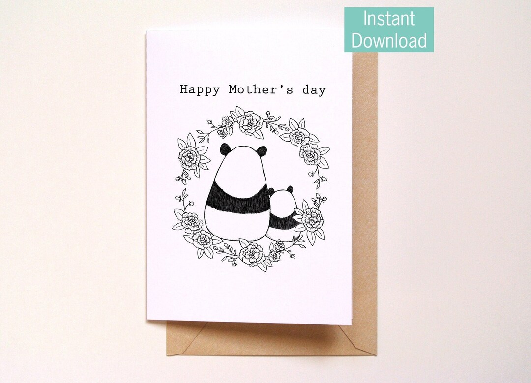 Printable Mother's Day Card, Mama Panda Mothers Day Card, Cute Panda ...