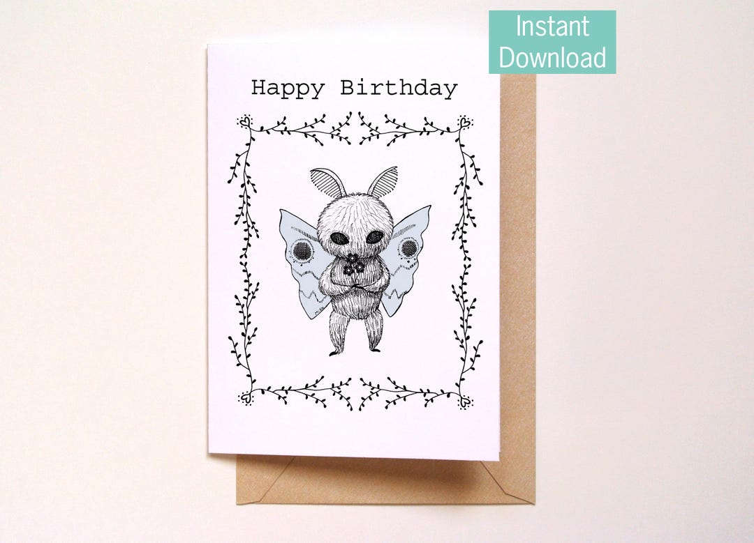 Printable Moth Birthday Card, Goth Birthday Card, Instant Download ...